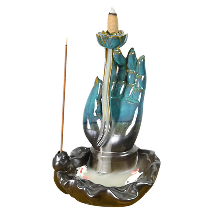 Ceramic Buddha Hands Blue Backflow Incense Burner - Buy Ceramic Buddha ...