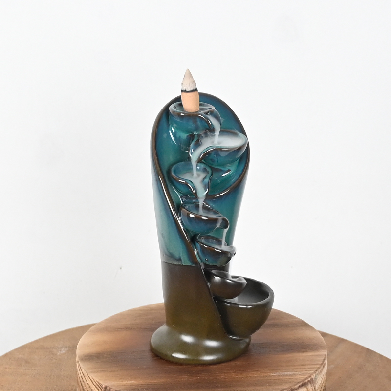Blue Ceramic Waterfall Backflow Incense Burner Cone Incense Holder ...