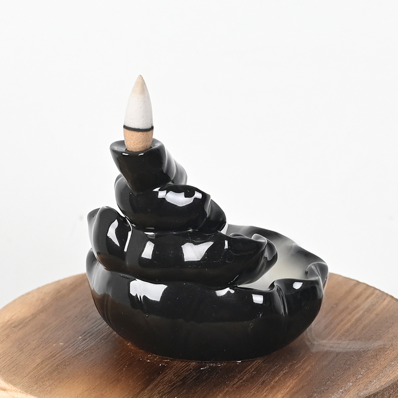 Ceramic Backflow Waterfall Incense Burner Cone Incense Black Ceramic ...