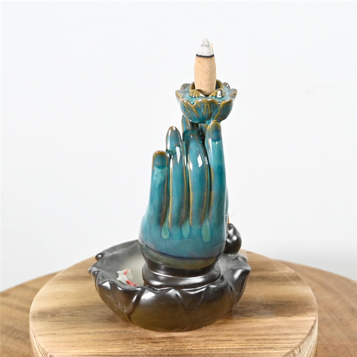 Ceramic Buddha Hands Blue Backflow Incense Burner - Buy Ceramic Buddha ...